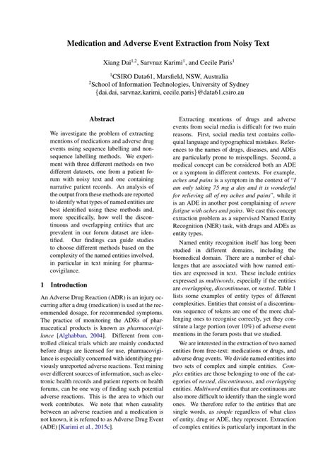 Pdf Medication And Adverse Event Extraction From Noisy Text