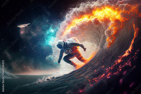 Astronaut Surfing The Shockwave From An Atomic Explosion In Dynamic Pose Not An Actual Real
