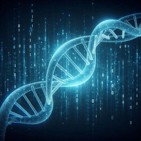 Futuristic Digital Dna Strand With Binary Code Background Premium Ai