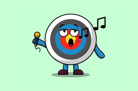 평면 현대적인 스타일의 디자인 삽화에 마이크를 들고 있는 귀여운 만화 양궁 대상 가수 캐릭터 프리미엄 벡터