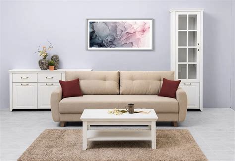 Диван за хол за спане Perla бежов бордо Мебели АРЕНА