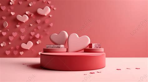 발렌타인 데이 연단에 있는 제품 쇼케이스의 3d 렌더링 발렌타인 데이 배경 연단 배경 다이 배경 이미지 Hd 발렌타인 데이 연단 다이 배경 사진 무료 다운로드