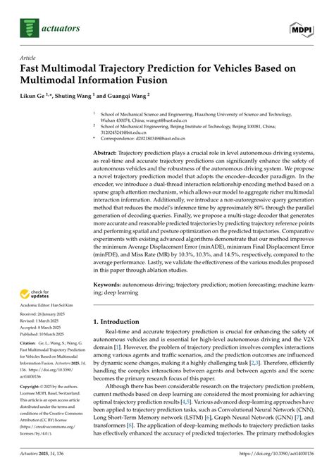 Pdf Fast Multimodal Trajectory Prediction For Vehicles Based On