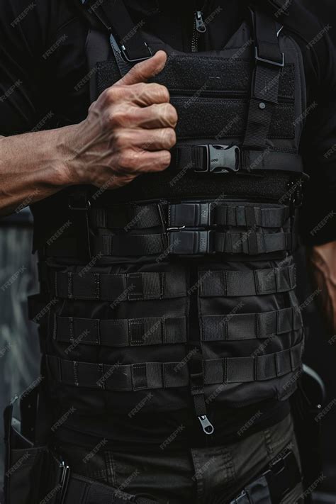 A Close Up Of Black Bullet Proof Vest Body Armor Premium Ai Generated