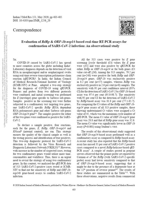 Evaluation Of Rdrp Orf 1b Nsp14 Based Real Time15 Pdf Reverse Transcription Polymerase