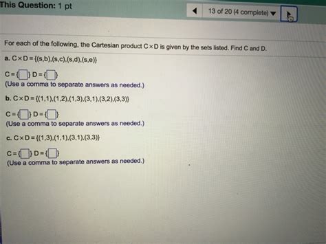 Solved For Each Of The Following The Cartesian Product C Chegg