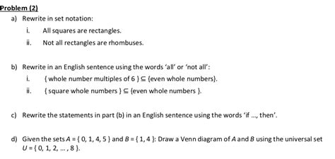 Solved Problem 2 A Rewrite In Set Notation I All