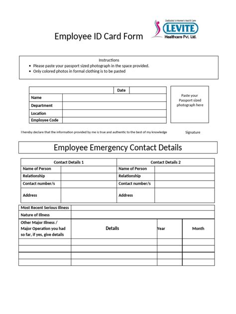 Employee Id Card Form Pdf