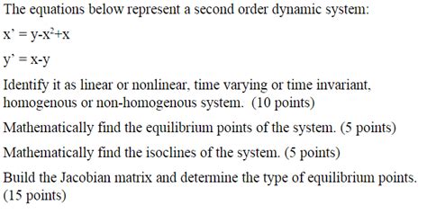 solved the equations below represent a second order dynamic