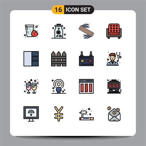 Set Of 16 Commercial Flat Color Filled Lines Pack For Layout Sofa Army Seat Furniture Editable