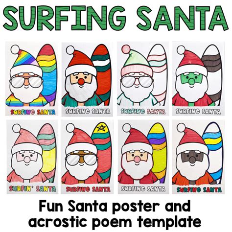 surfing santa summer christmas writing activity teachie tings time