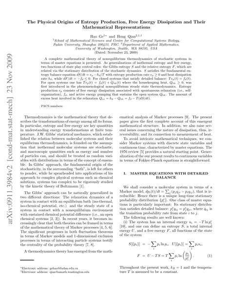 Pdf Physical Origins Of Entropy Production Free Energy Dissipation