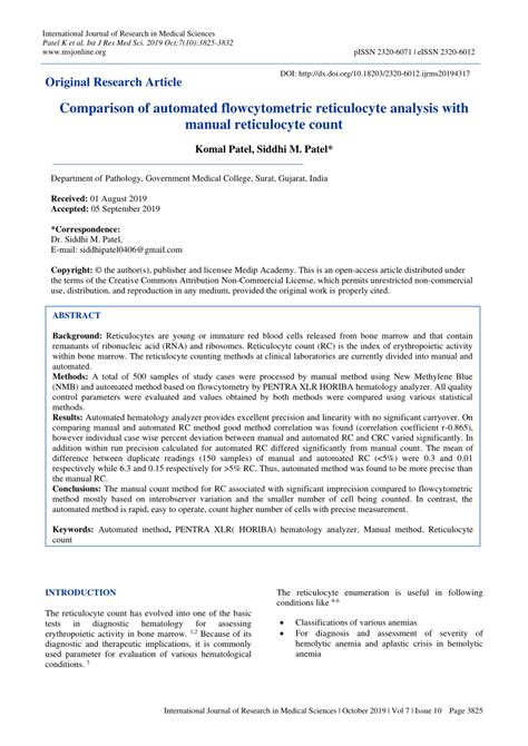 PDF Comparison Of Automated Flowcytometric Reticulocyte Analysis With Manual Reticulocyte Count