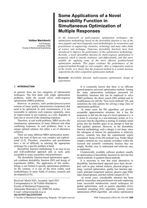 pdf some applications of a novel desirability function in