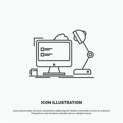 Workplace Workstation Office Lamp Computer Icon Line Vector Gray Symbol For Ui And Ux