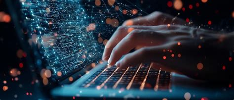 Hands Typing Code On Illuminated Keyboard Premium Ai Generated Image