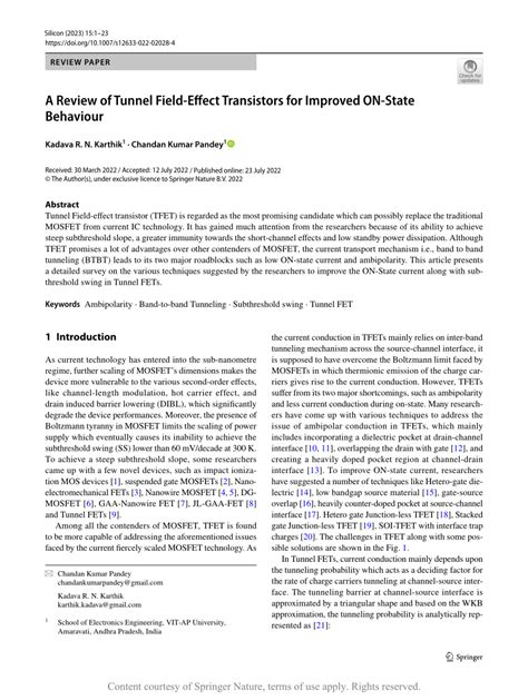 A Review Of Tunnel Field Effect Transistors For Improved On State Behaviour Request Pdf