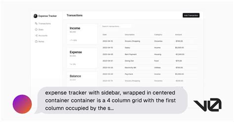 expense tracker with sidebar wrapped in centered container container