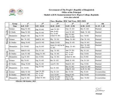 Xii Class Rutine Session 2022 2023 Shahid Abul Hasnat Muhammad