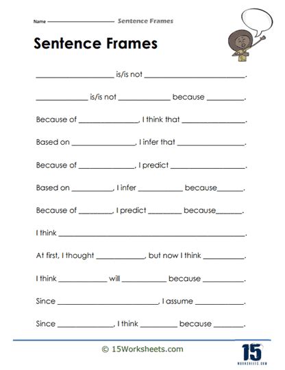 Sentence Frames Worksheets Writing Collection 15