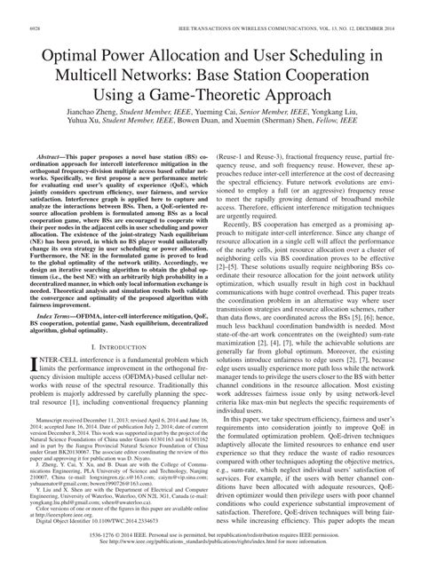 Pdf Optimal Power Allocation And User Scheduling In Multicell