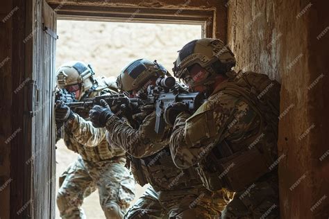 Special Forces Team Breaching Door During Training Exercise Showcasing