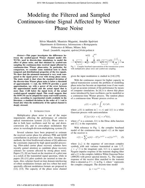 Pdf Modeling The Filtered And Sampled Continuous Time Signal Affected By Wiener Phase Noise