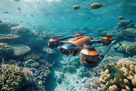 realistic illustration of ai powered drones mapping ocean ecosystems