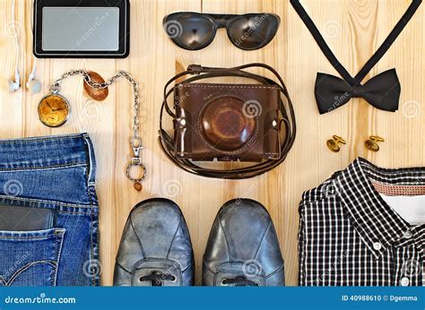 Set Of Men S Clothing And Accessories Stock Photo Image Of Jeans Clothes