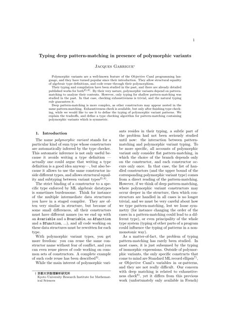 Pdf Typing Deep Pattern Matching In Presence Of Polymorphic Variants