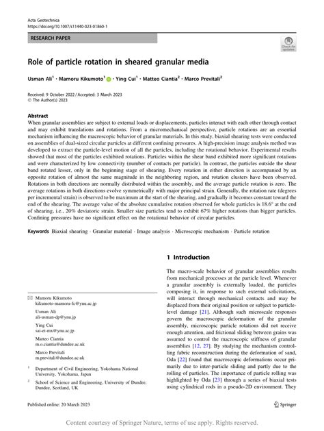 Pdf Role Of Particle Rotation In Sheared Granular Media