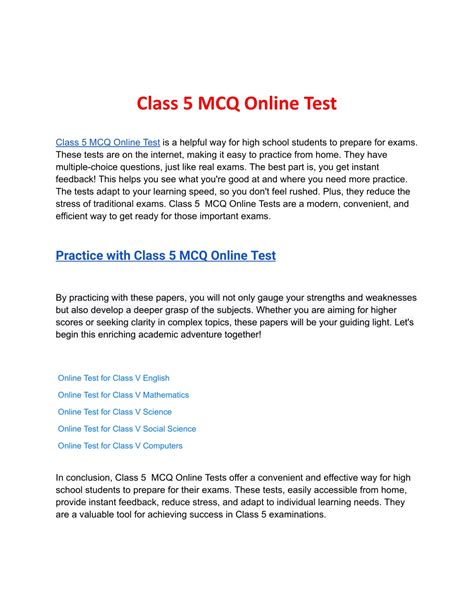 Ppt Class 5 Mcq Online Test Powerpoint Presentation Free Download