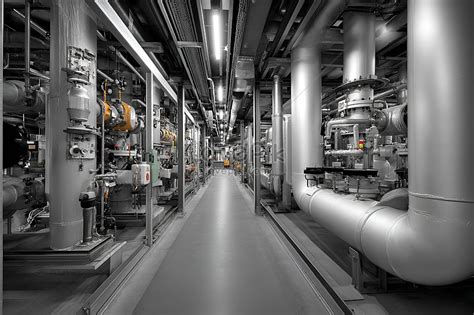 산업 시설 내부의 파이프 라인 및 장비