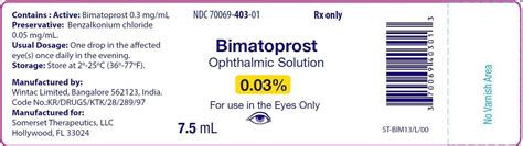 Bimatoprost Ophthalmic Solution Fda Prescribing Information Side
