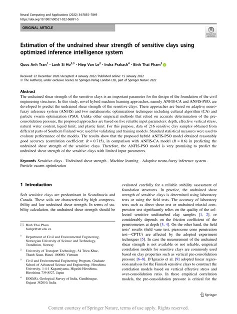 Estimation Of The Undrained Shear Strength Of Sensitive Clays Using Optimized Inference