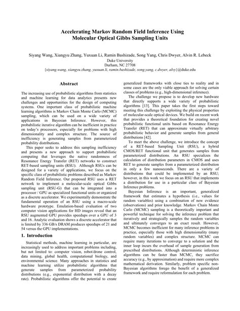 Pdf Accelerating Markov Random Field Inference Using Molecular Optical Gibbs Sampling Units