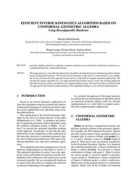 Pdf Efficient Inverse Kinematics Algorithm Based On Conformal