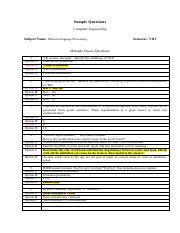 NLP MCQ DIS Answers OK Pdf Sample Questions Computer Engineering Subject Name Natural