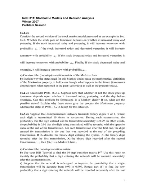 Stochastic Models And Decision Analysis Problems