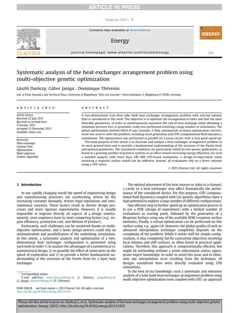 Systematic Analysis of The Heat Exchanger Arrangement Problem Using Multi-Objective Genetic ...