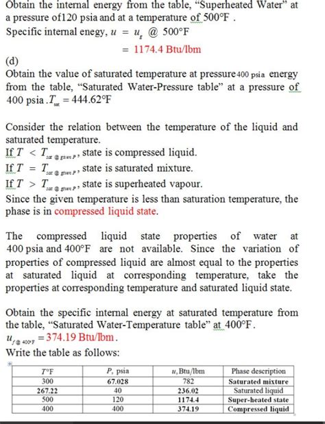 complete the following table for h2o use data from the steam tables t