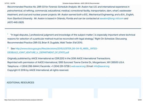 Schedule Analysis Methods Aace 29r 03 Recommended Pdf Law