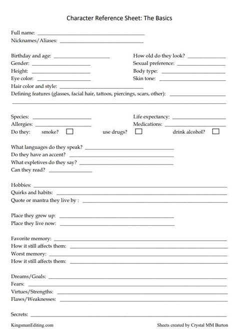 Personal Reference Sheet