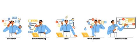 Business Flowchart Man Works With Algorithm Vector Image