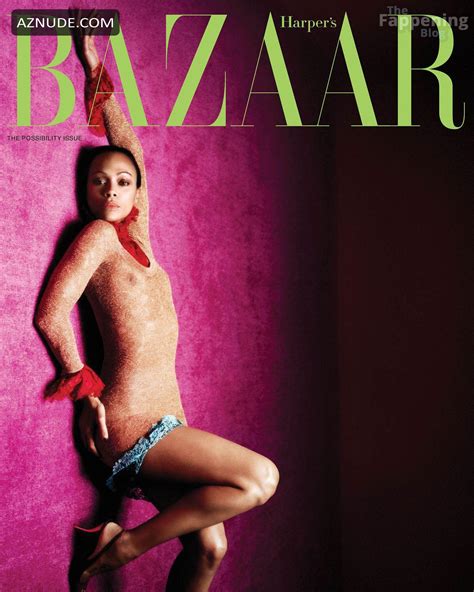 Zoe Saldana Sexy And Braless Harpers Bazaar Magazine Photoshoot AZNude