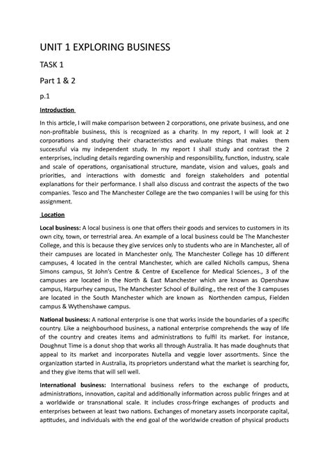 unit 1 exploring business task 1 p 1 unit 1 exploring business task 1