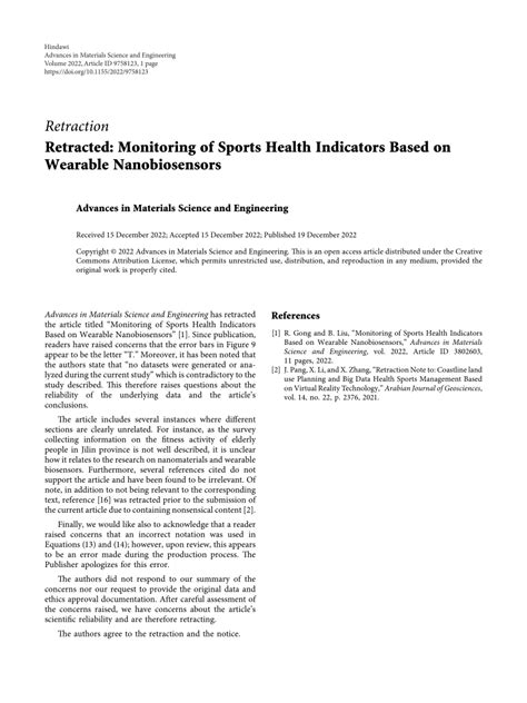 Pdf Retracted Monitoring Of Sports Health Indicators Based On Wearable Nanobiosensors