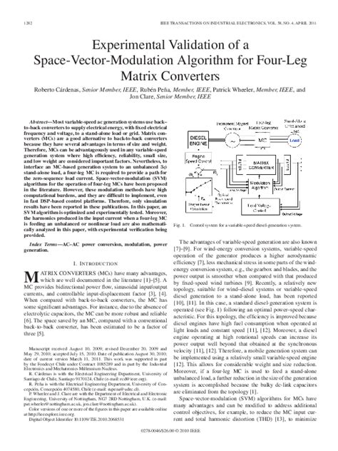 pdf experimental validation of a space vector modulation algorithm
