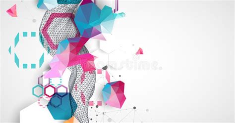 Abstract Wave With Colorful Hexagons And Plexus Effect Scientific And