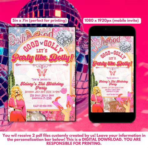 Personalized Dolly Parton Invitations Custom Invitations Dolly Parton Birthday Invitations